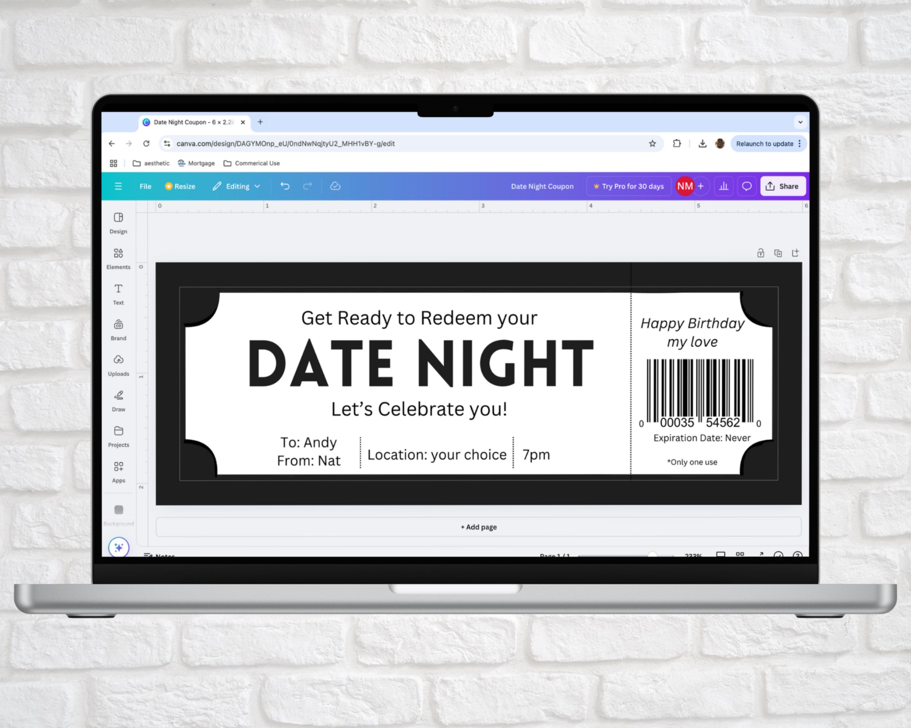Custom Date Night Coupon, Digital Gift Ticket, Date Night Idea ...