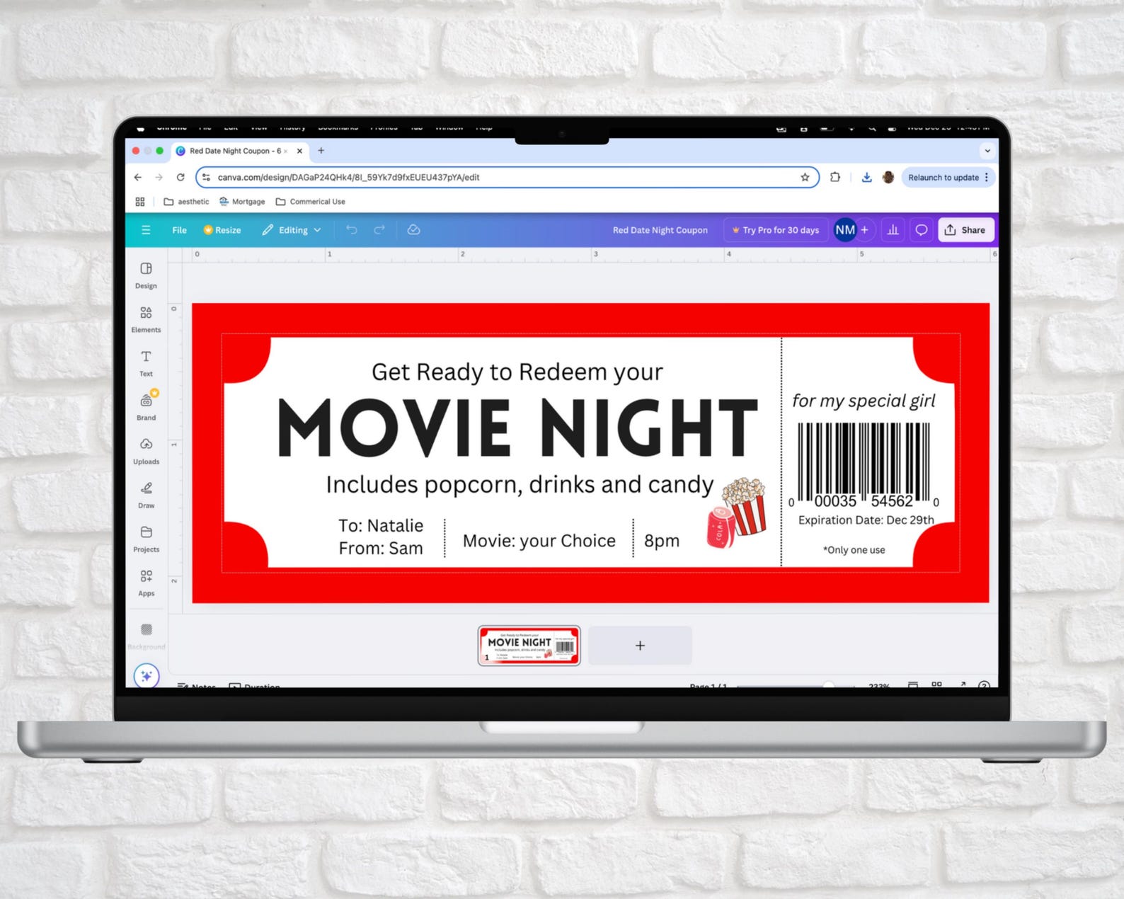 Movie Night Ticket, Custom Date Night Coupon, Date Night Idea, Romantic ...