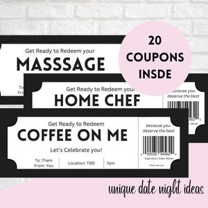 20 Custom Gift Coupons, Printable Vouchers for Couples, Date Night Idea ...