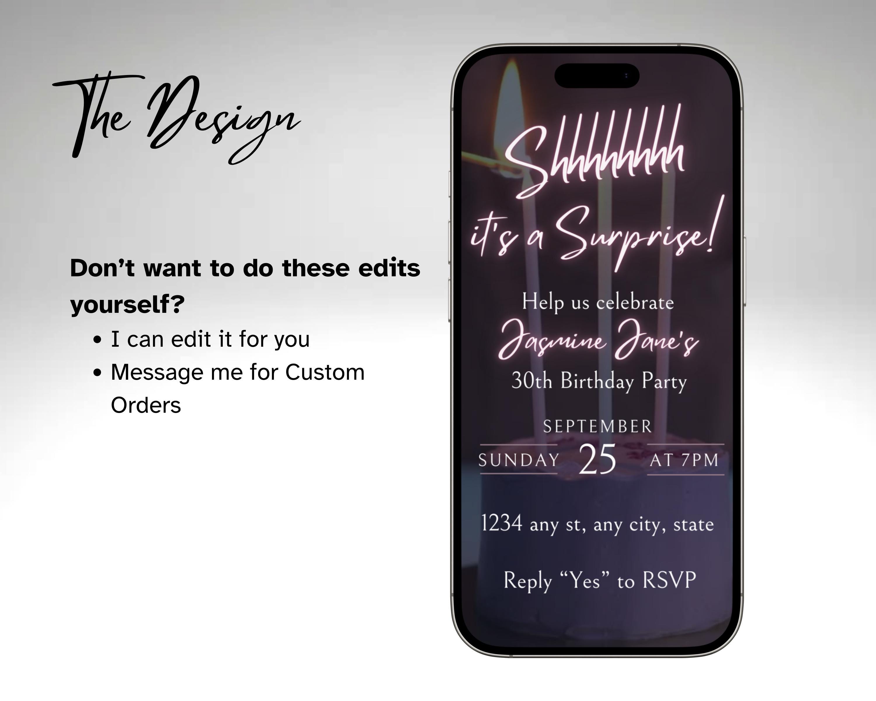 Shhh Its a Surprise Party Invitation, Cute Surprise Party Downloadable ...