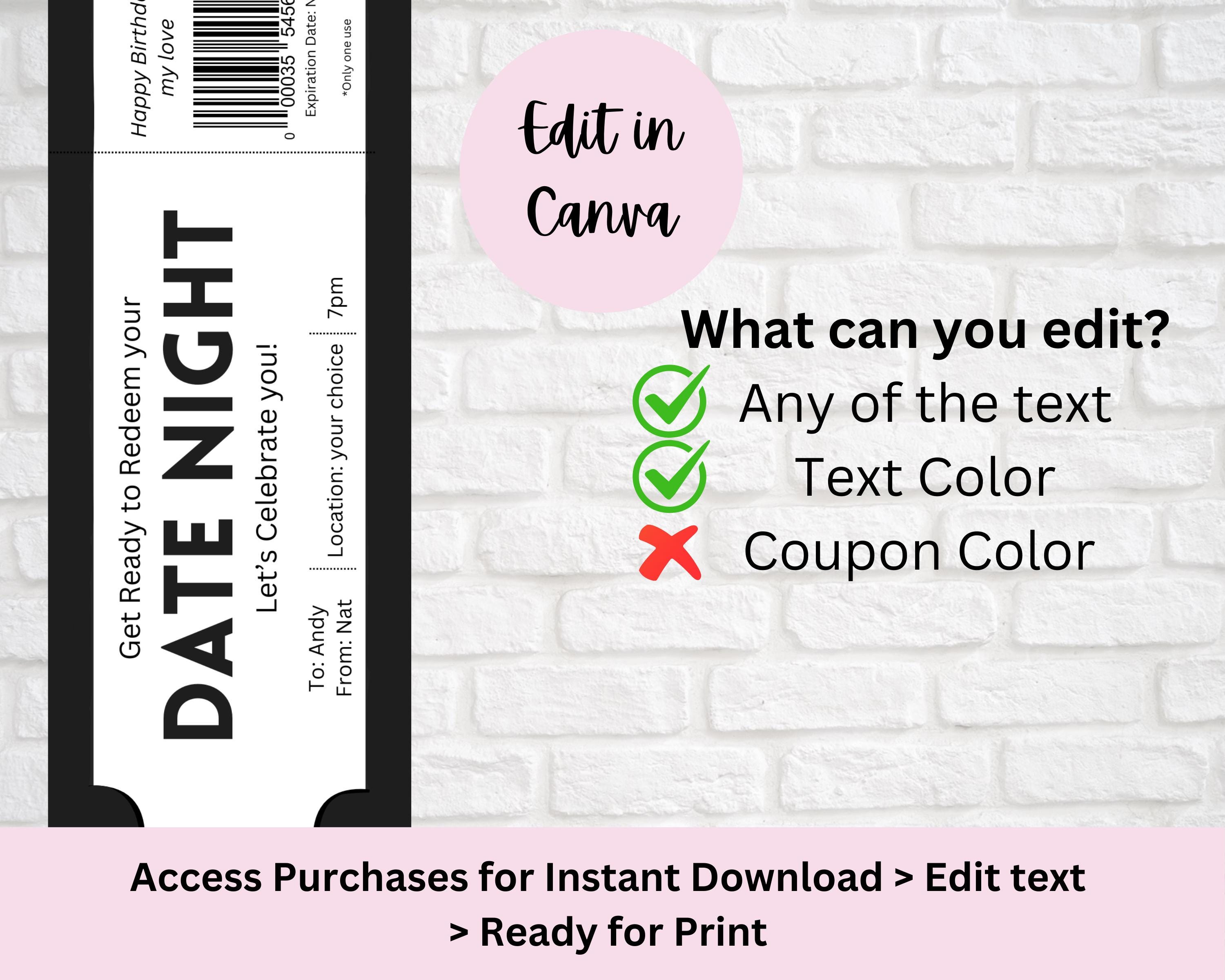 Custom Date Night Coupon, Digital Gift Ticket, Date Night Idea ...
