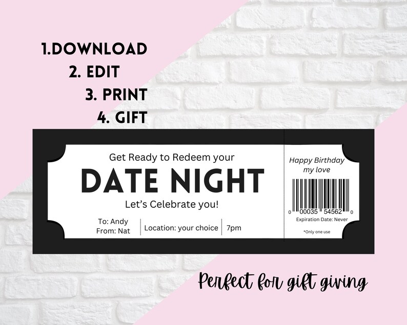Custom Date Night Coupon, Digital Gift Ticket, Date Night Idea ...