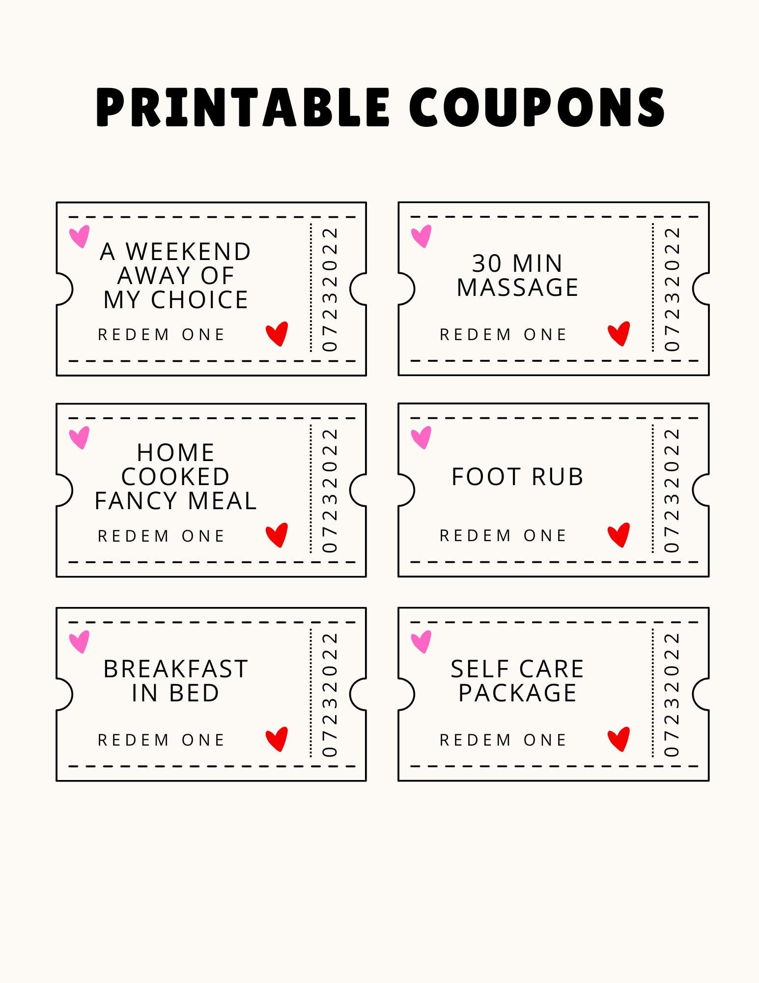 Printable Love Coupons for Couples, Date Night Ideas, Fun and Flirty ...
