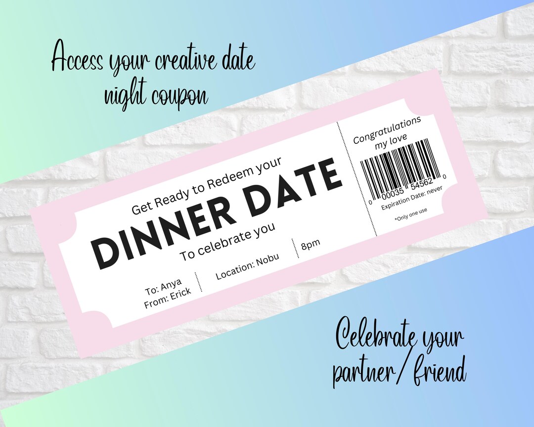 Custom Dinner Date Coupon, Digital Gift Ticket, Date Night Idea ...