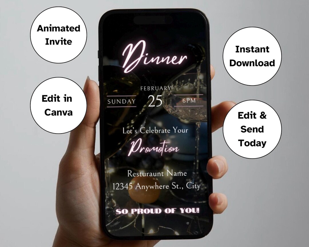 Celebration Dinner Invitation Template, Digital Dinner Invite ...