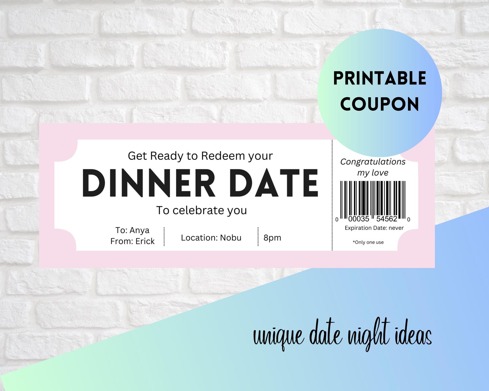 Custom Dinner Date Coupon, Digital Gift Ticket, Date Night Idea ...