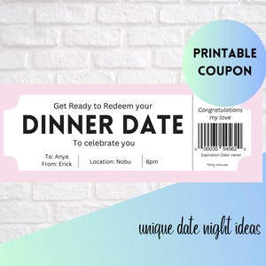 Custom Dinner Date Coupon, Digital Gift Ticket, Date Night Idea ...