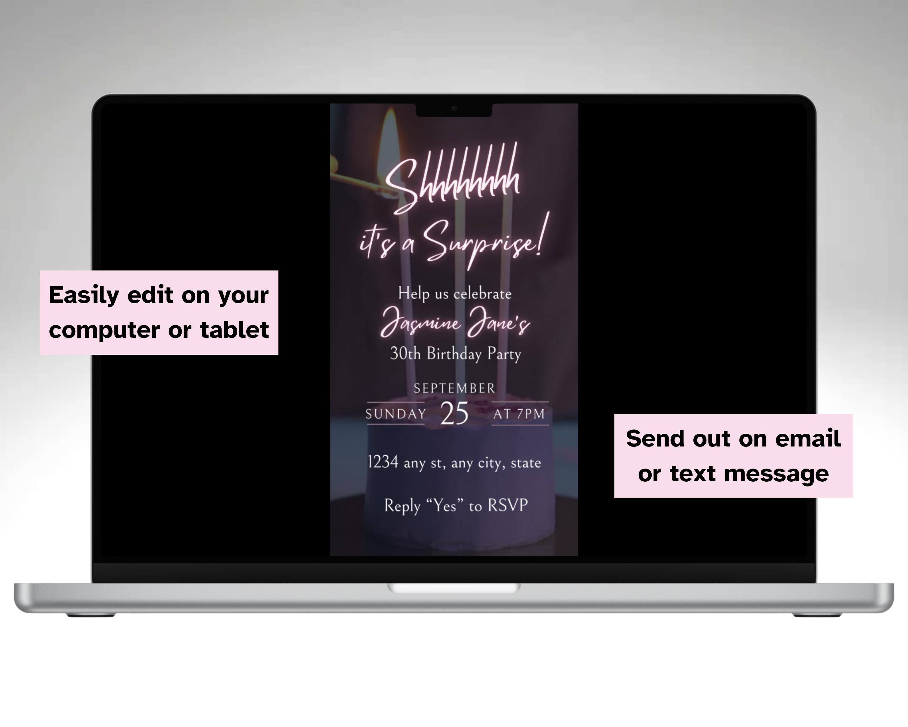 Shhh Its a Surprise Party Invitation, Cute Surprise Party Downloadable ...