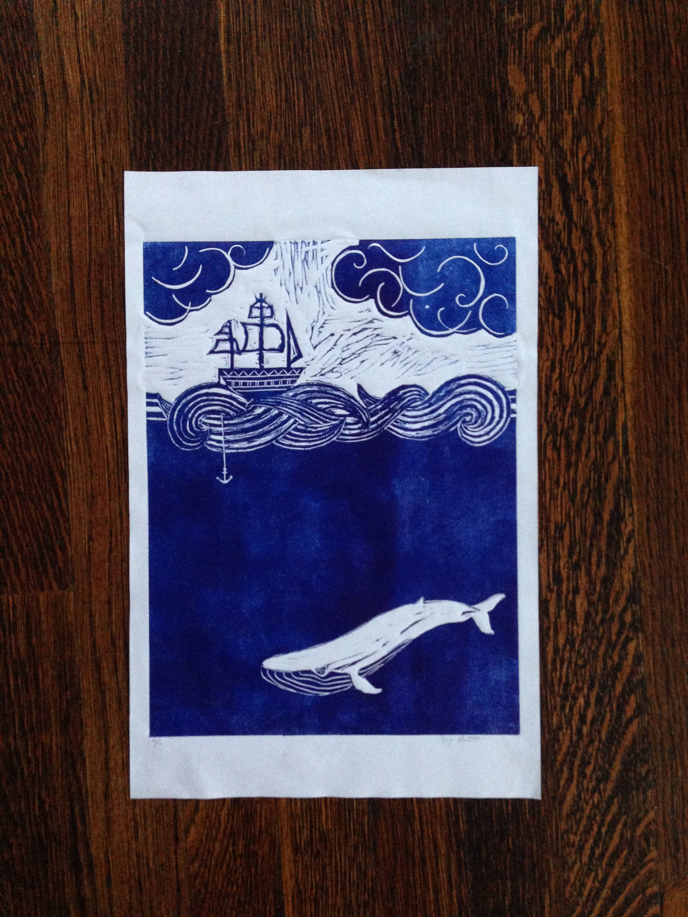 Deep Blue Sea 9x12 Linocut Print - Etsy