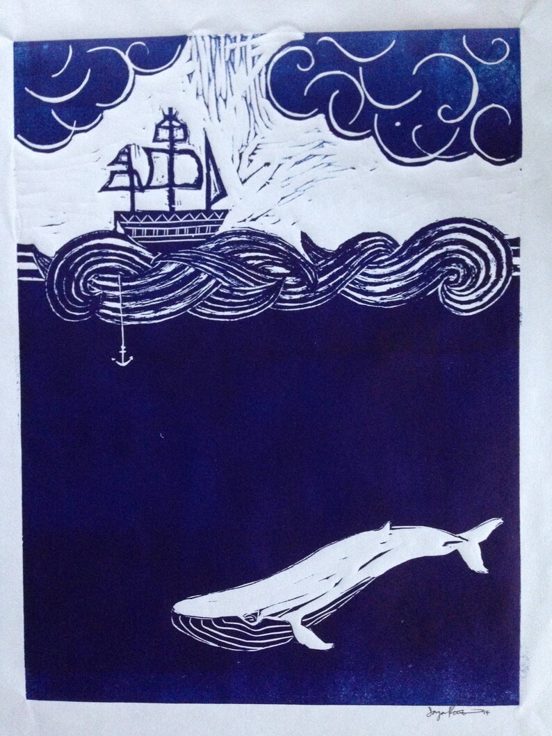 Deep Blue Sea 9x12 Linocut Print - Etsy