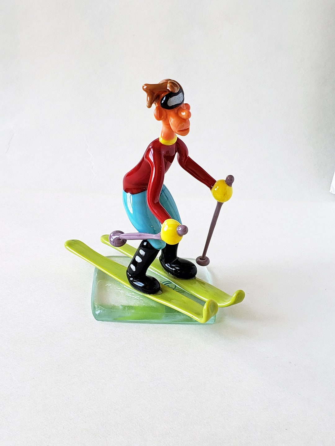 Skier Gift Figurine Murano Glass Art Sculpture Ski Mask Handmade Skier ...