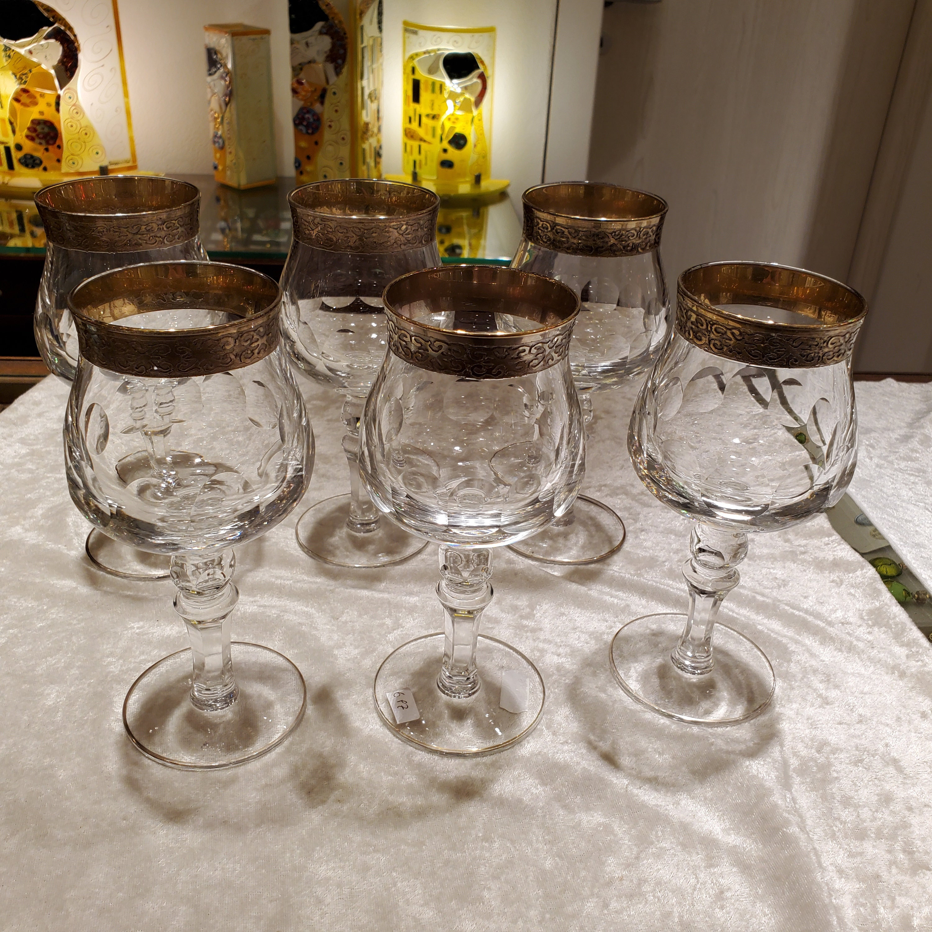 Murano Glass Wine Glasses Set of 6, Gold Rimmed Goblet, Shabbat Gift ...
