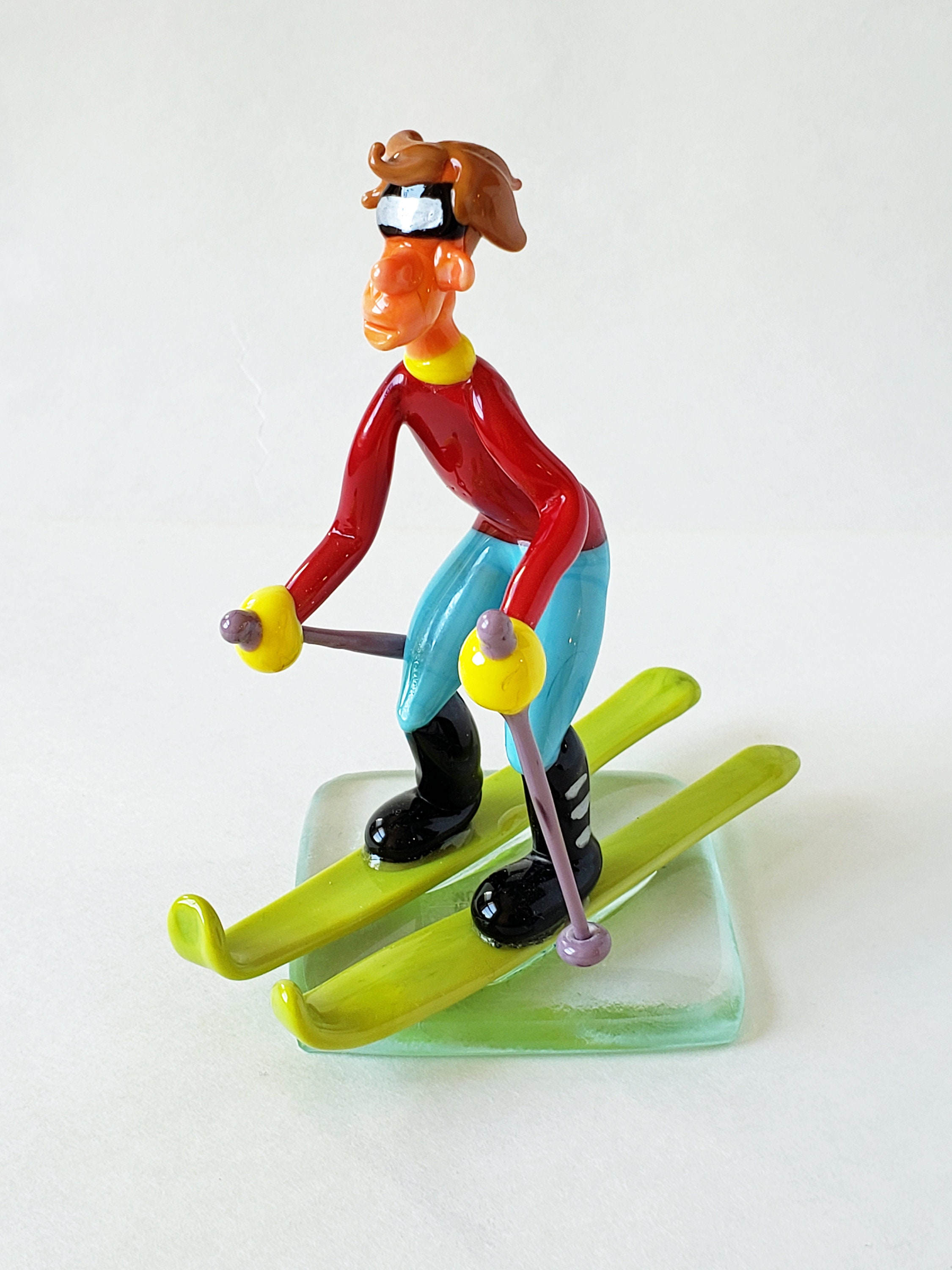 Skier Gift Figurine Murano Glass Art Sculpture Ski Mask Handmade Skier ...