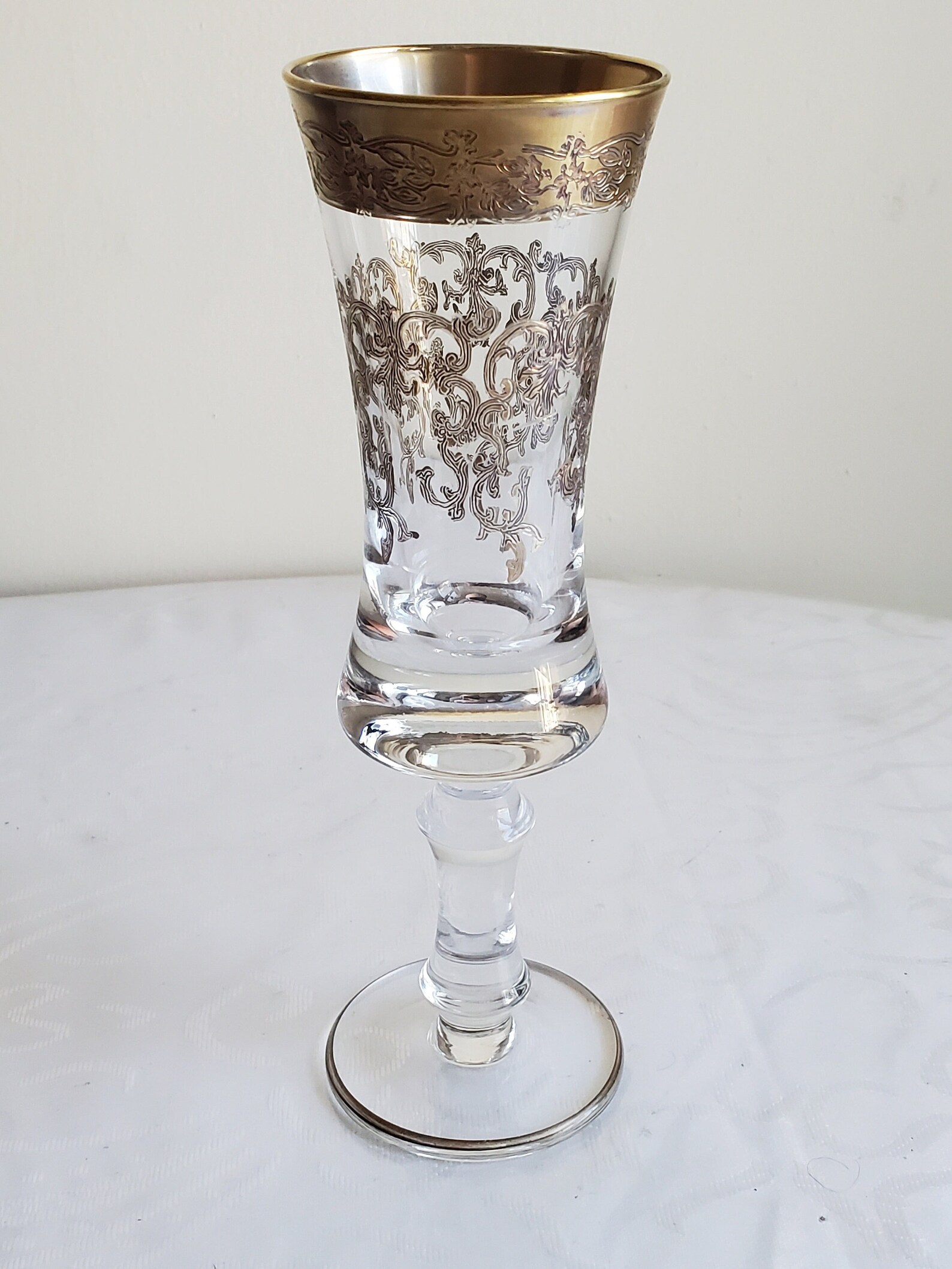 Murano Glass Champagne Flutes Glasses Set of 6, Gold Rimmed With Gold ...