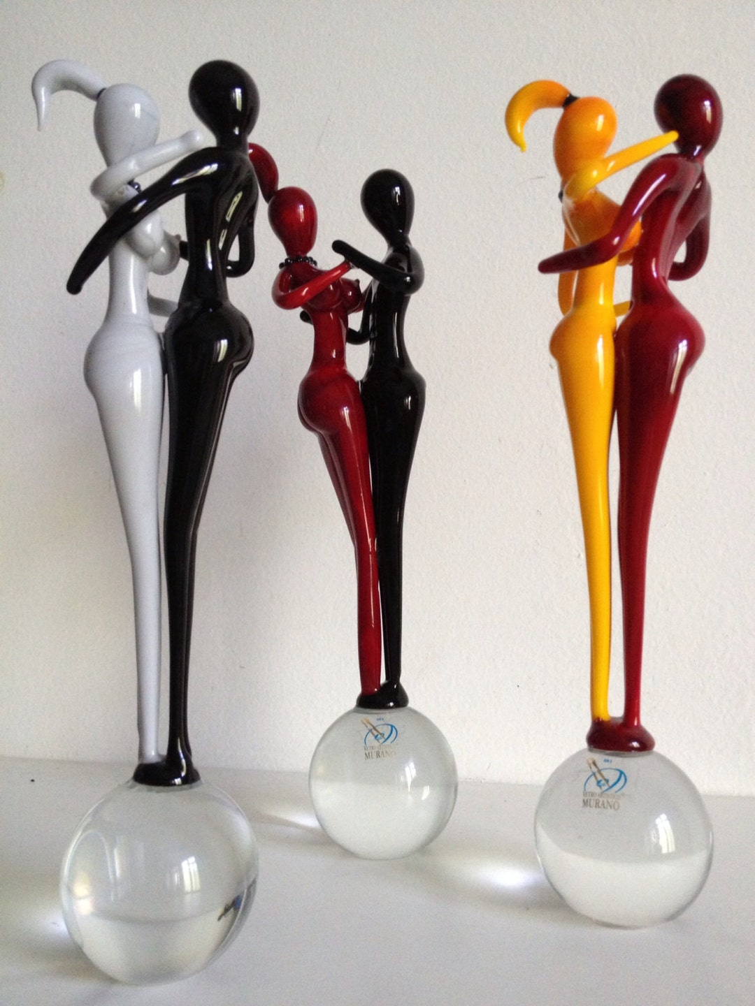 Murano Glass Lovers Dancers Figurine Sculpture, Red and Black, Unique ...