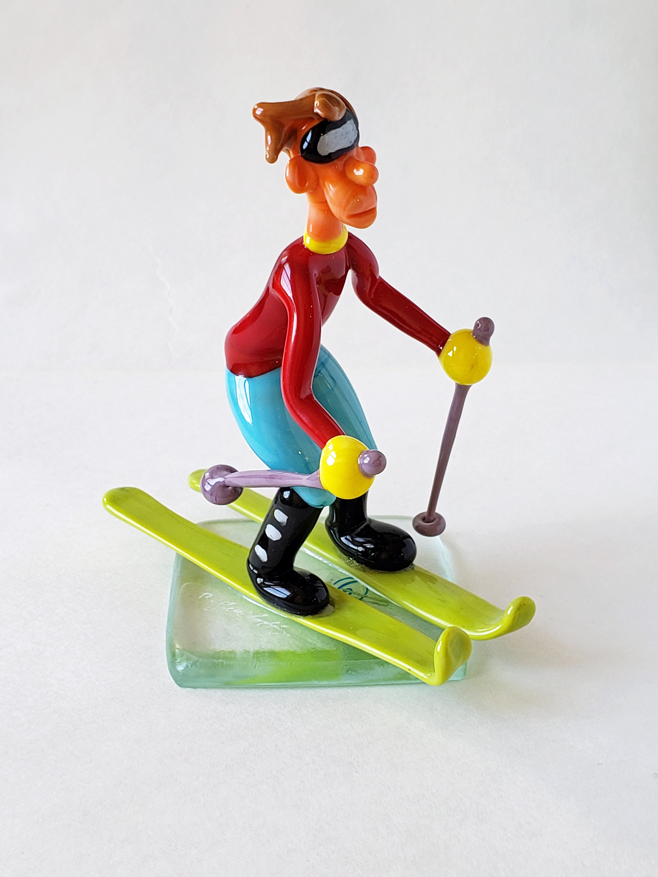 Skier Gift Figurine Murano Glass Art Sculpture Ski Mask Handmade Skier ...