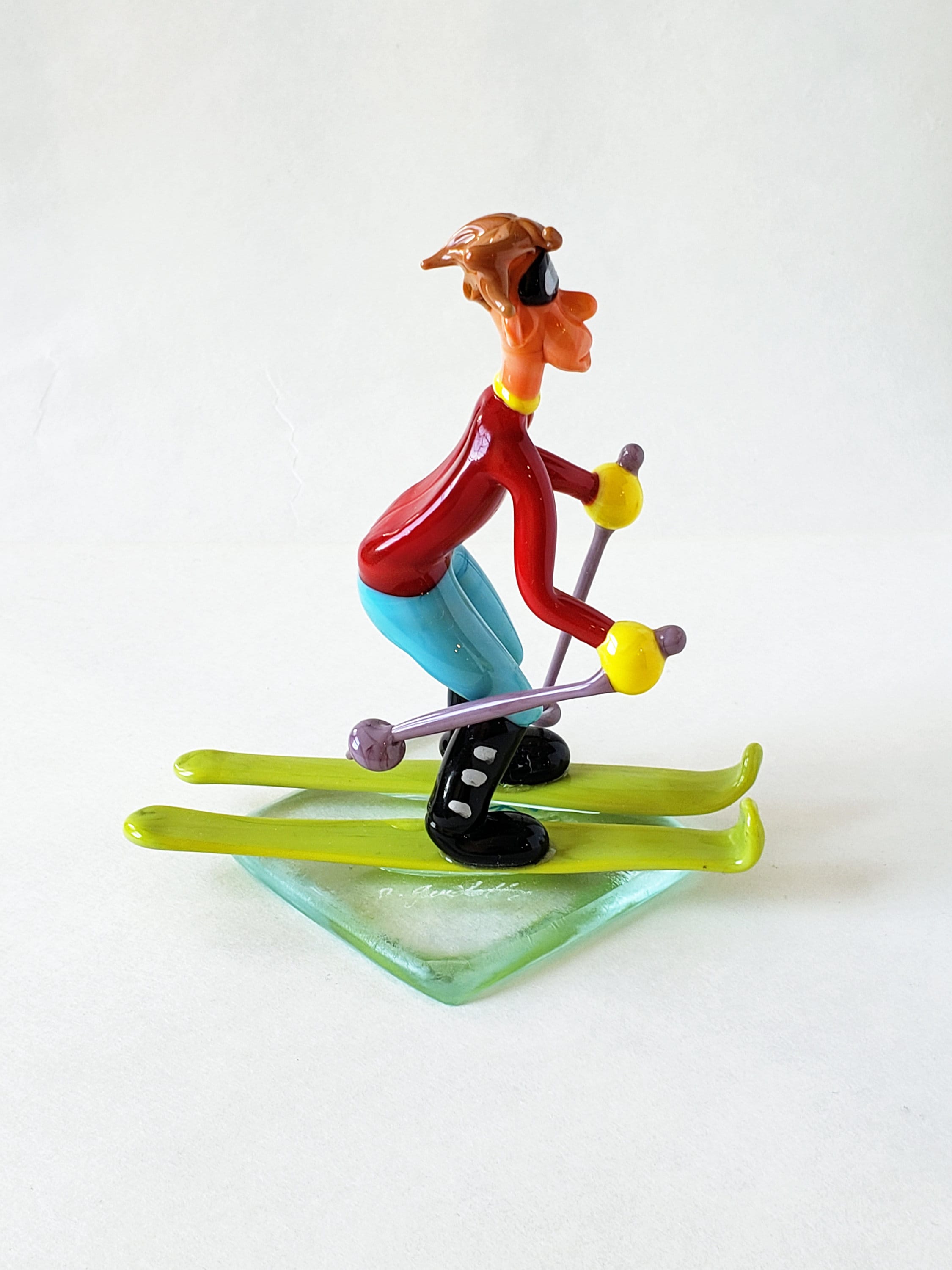Skier Gift Figurine Murano Glass Art Sculpture Ski Mask Handmade Skier ...