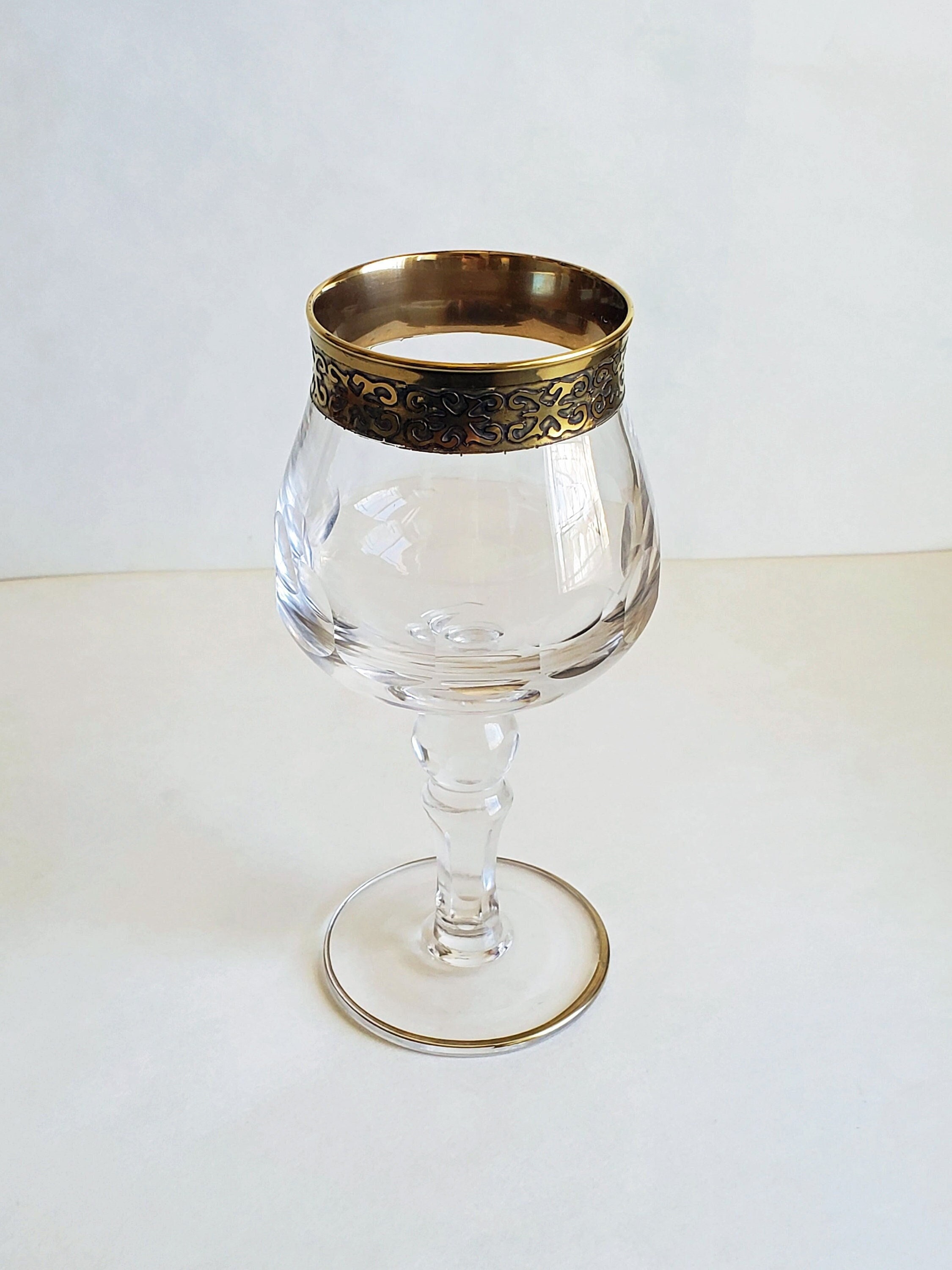Murano Glass Wine Glasses Set of 6, Gold Rimmed Goblet, Shabbat Gift ...