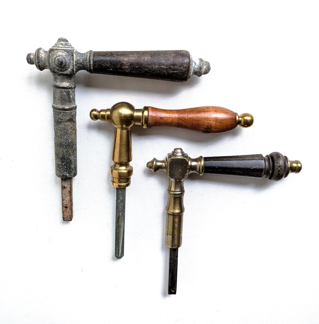 Brass and Wood Door Handle (one). Single Door Handle With Shaft ...