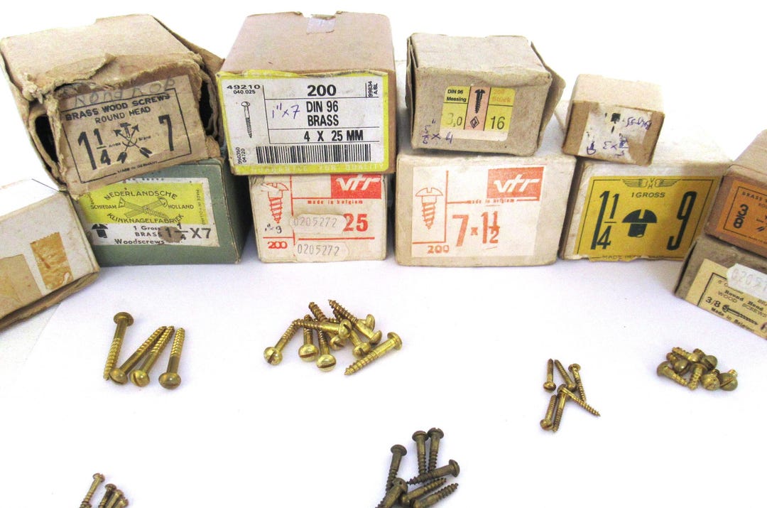 Round Head Brass Screws 10 Pcs. Antique Solid Brass Slotted Old Wood ...