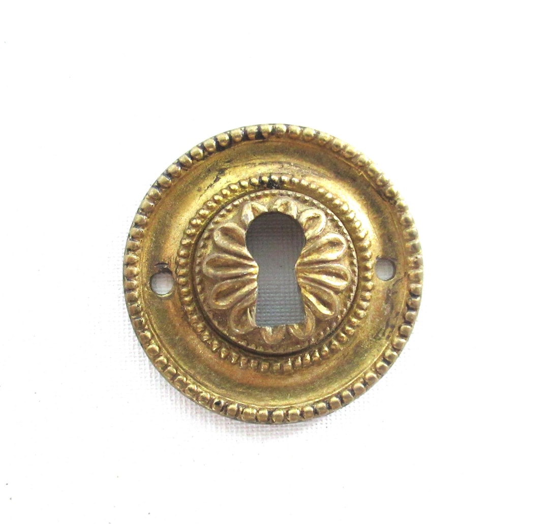 Vintage Brass Round Keyhole Cover Escutcheon Keyhole Frame Flower ...
