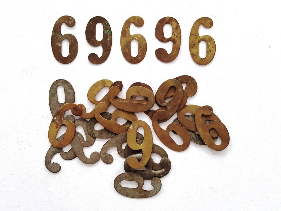 ONE Antique Six or Nine, Number 6 or 9, Authentic Shabby Brass Number ...