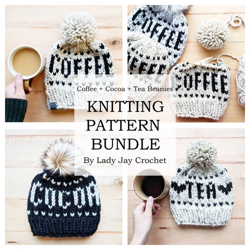 PATTERN BUNDLE: KNIT Coffee Cocoa Tea Beanie Patterns | Etsy