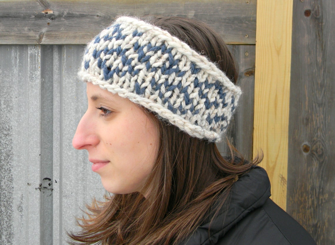 Pattern Diamond Headband Chunky Knit Fair Isle Headband Etsy Canada