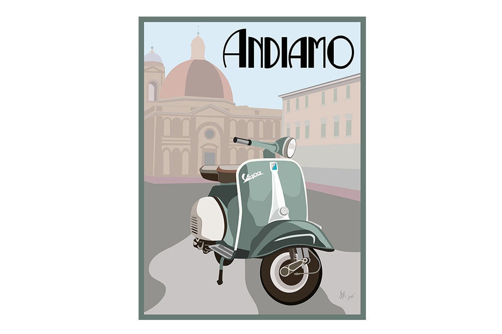 Art Print: Vintage Vespa in Italy - Etsy
