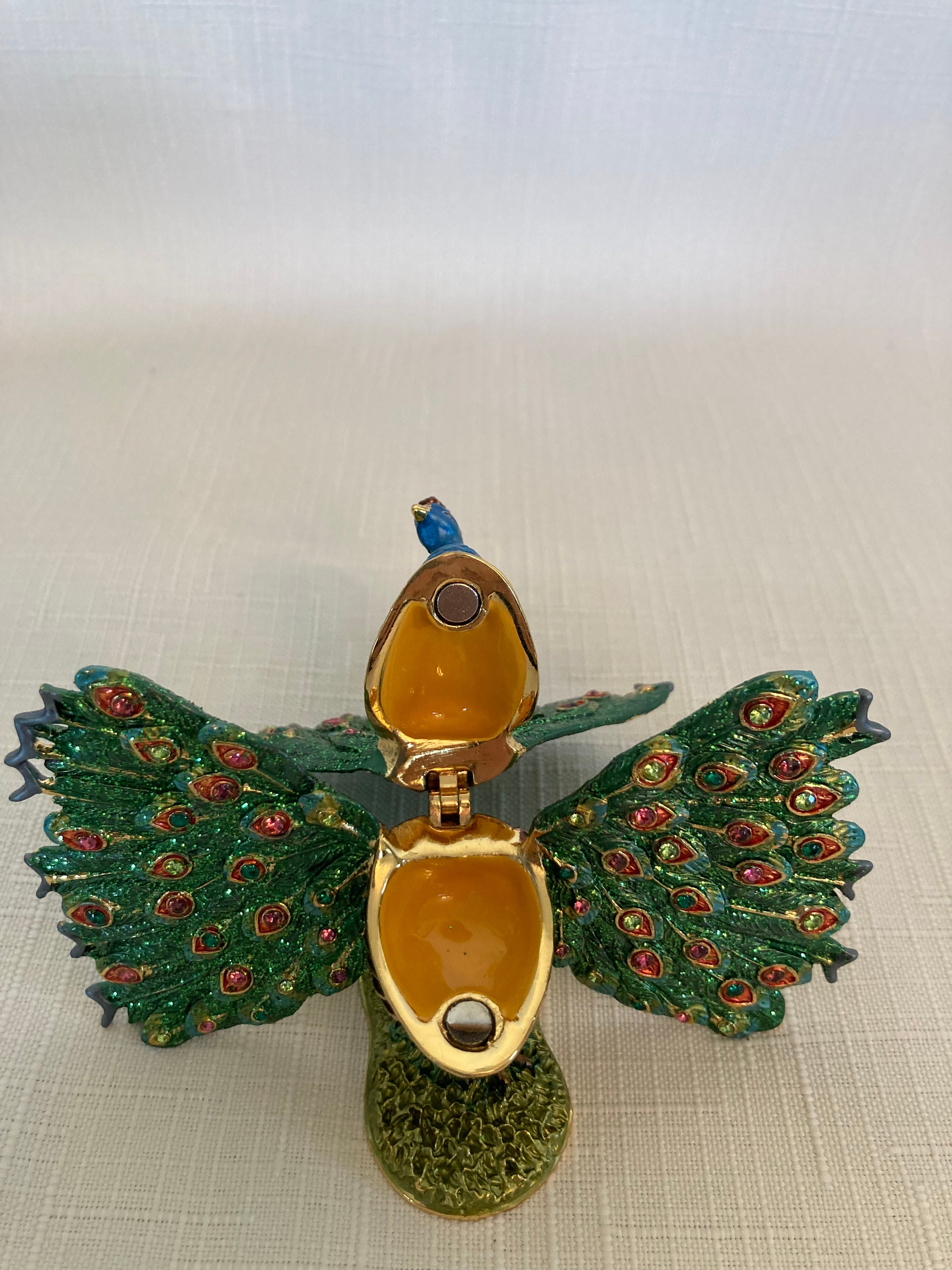 Brand New Peacock Jeweled Plumage Metal Alloy Ring Holder/ Tiny Trinket ...