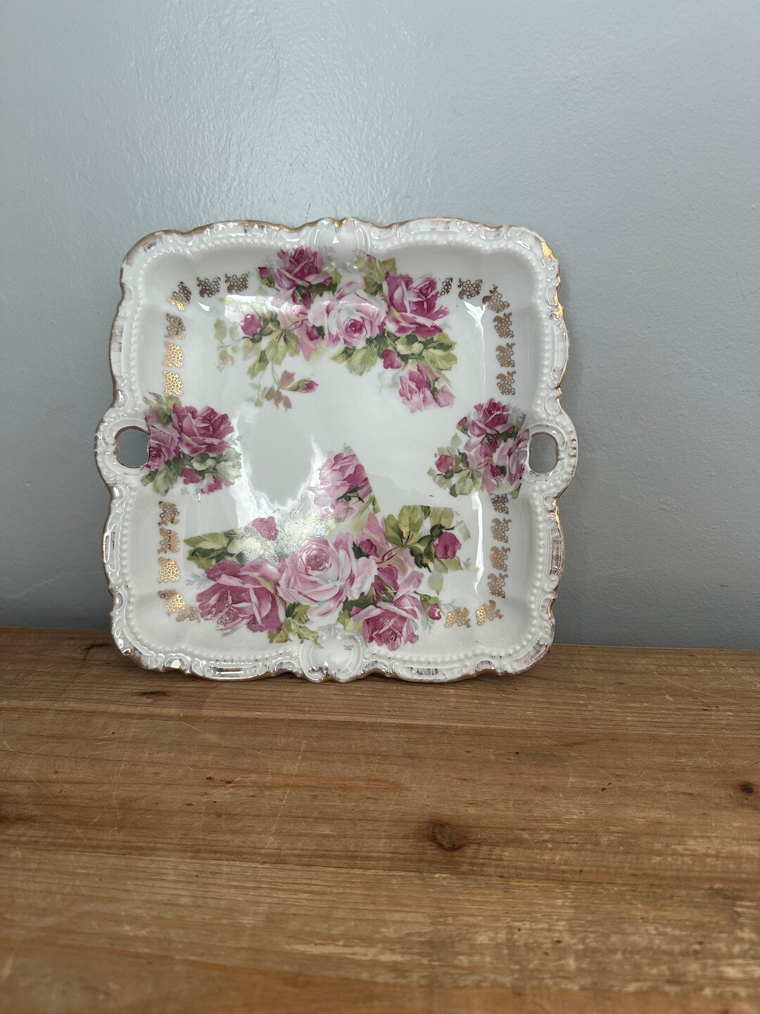 Antique Rose Decal Plate With Gold Edges - Etsy