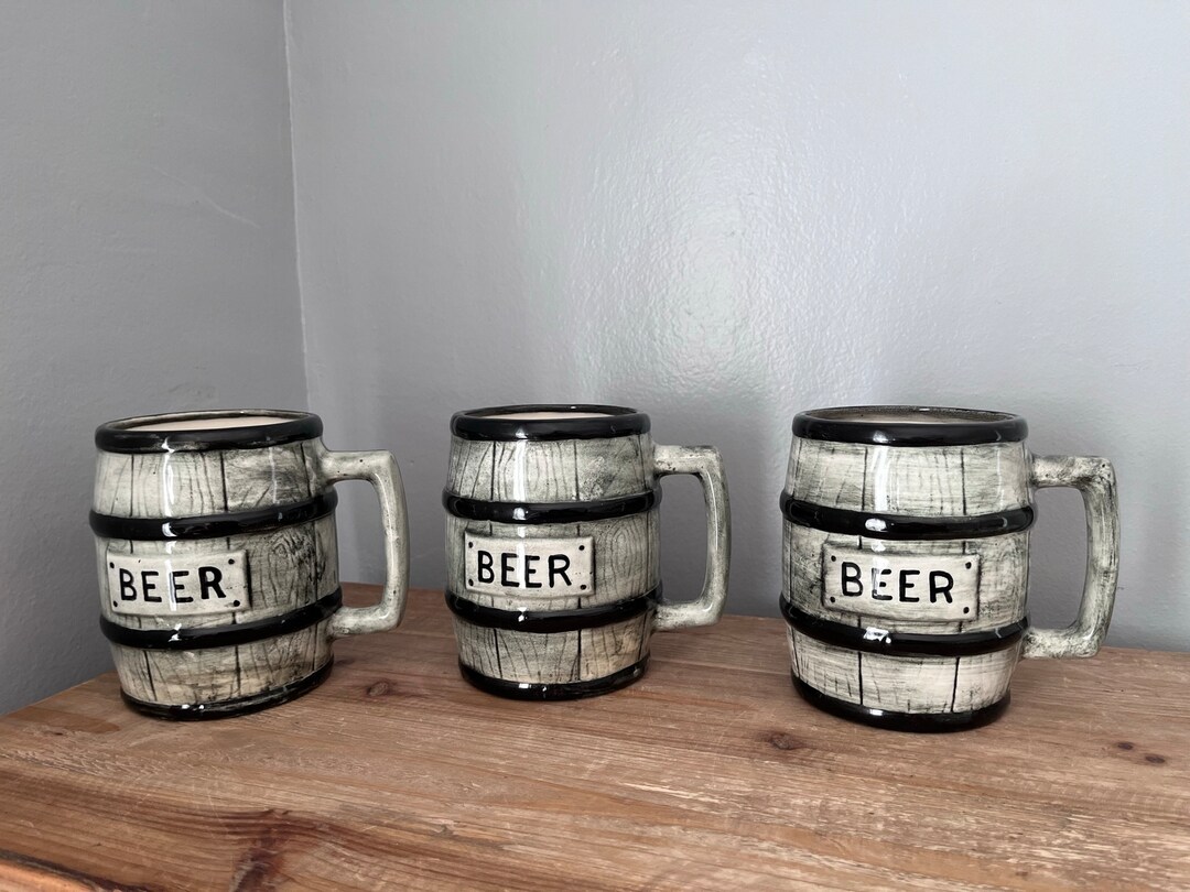 Set of 3 Ceramic Beer Barrel Mugs - Etsy