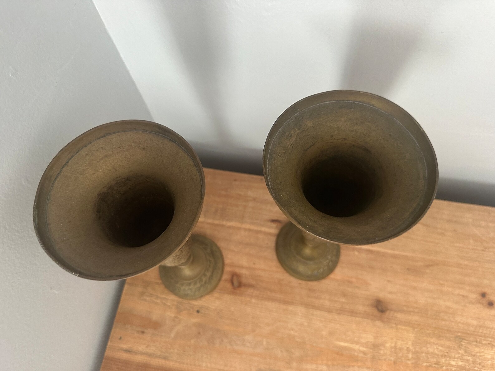 Set of 2 Bronze Engraved Trumpet Style Vases - Etsy