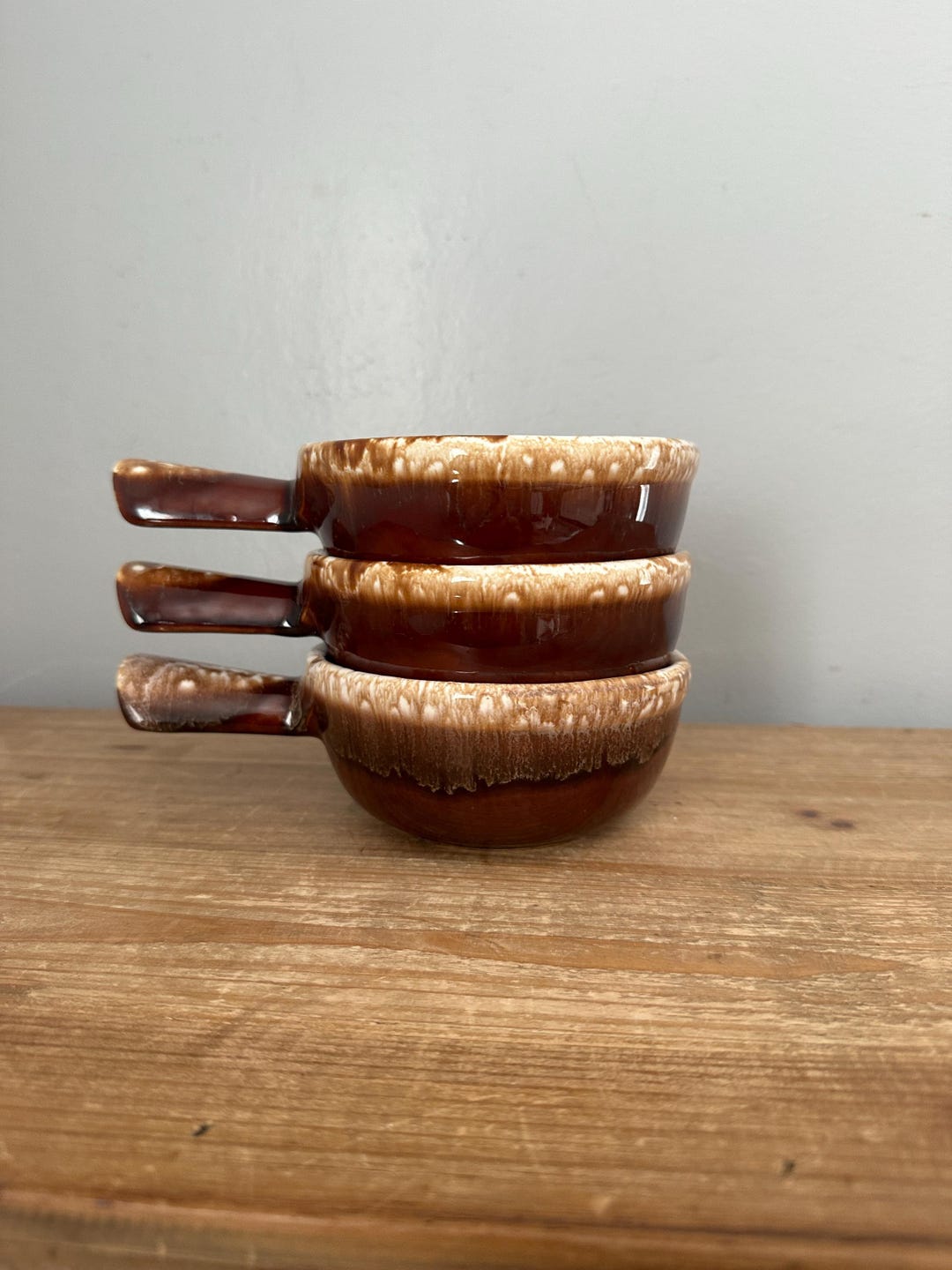 Set of 3 Mccoy Brown Drip Pottery Soup Bowls With Handles - Etsy
