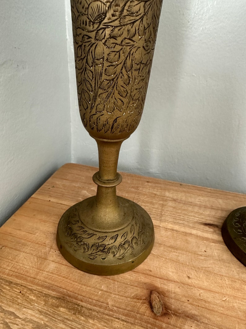 Set of 2 Bronze Engraved Trumpet Style Vases - Etsy