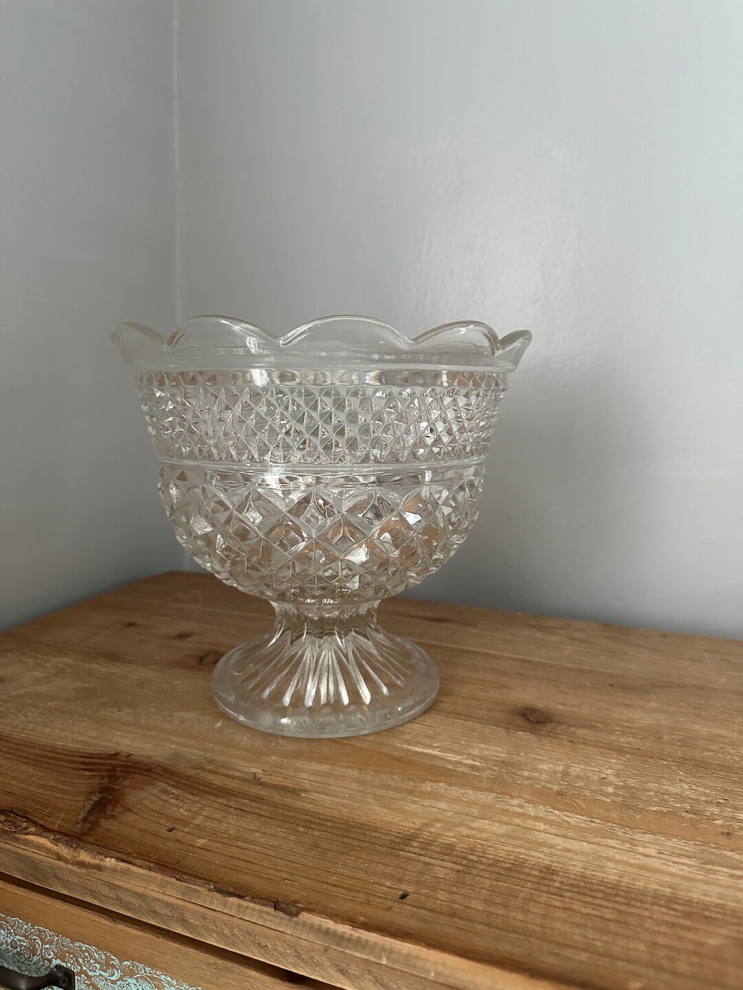 Vintage Heavy Cut Glass Pedestaled Bowl - Etsy