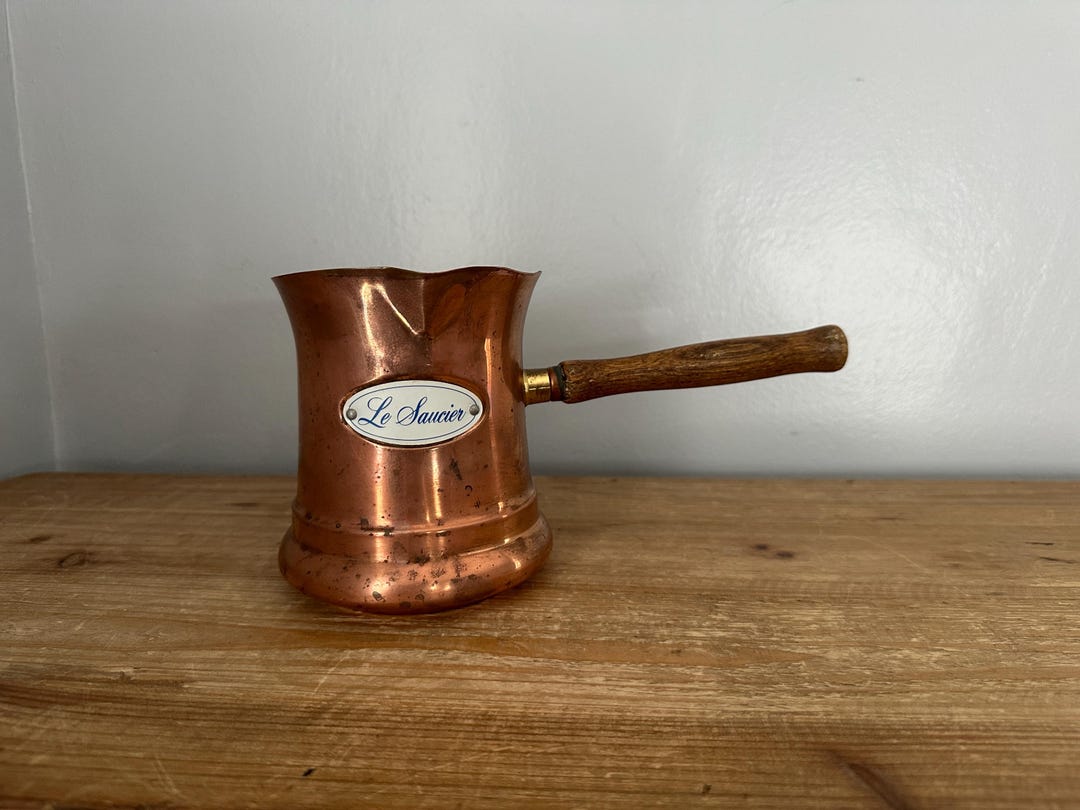 Vintage Copper Sauce Pot With Spout and Wooden Handle- Le Saucier - Etsy