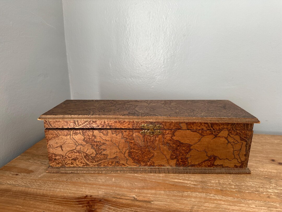 Antique Wood Vanity Box With Leaf and Floral Design - Etsy