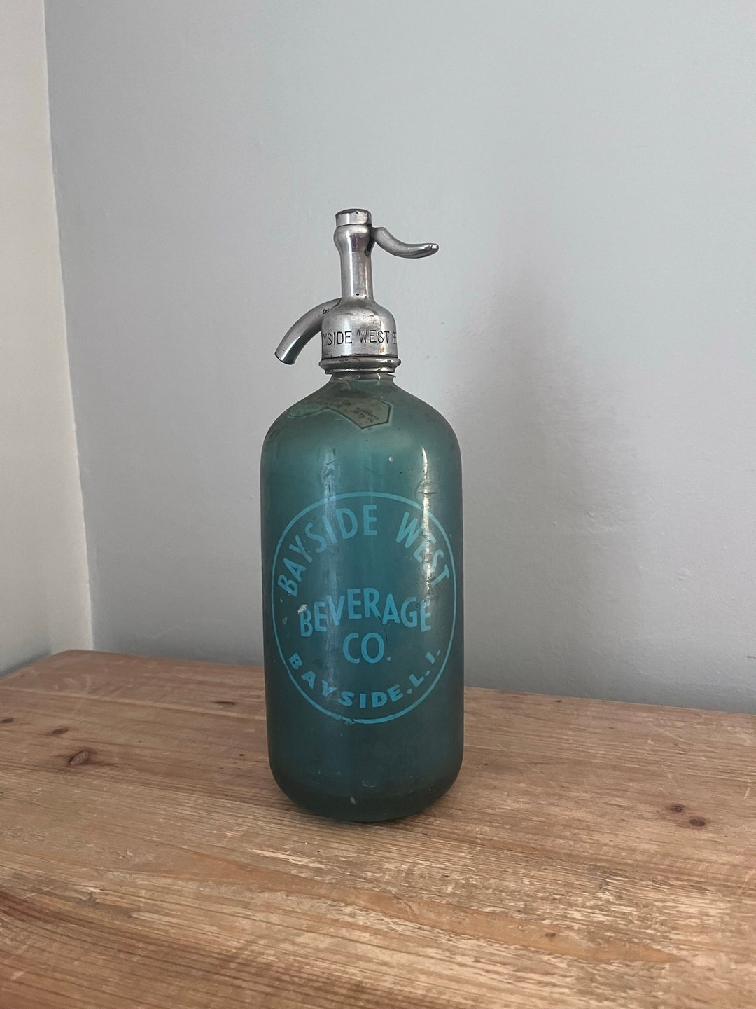 Vintage Blue Glass Bayside Beverage Co Seltzer Bottle - Etsy