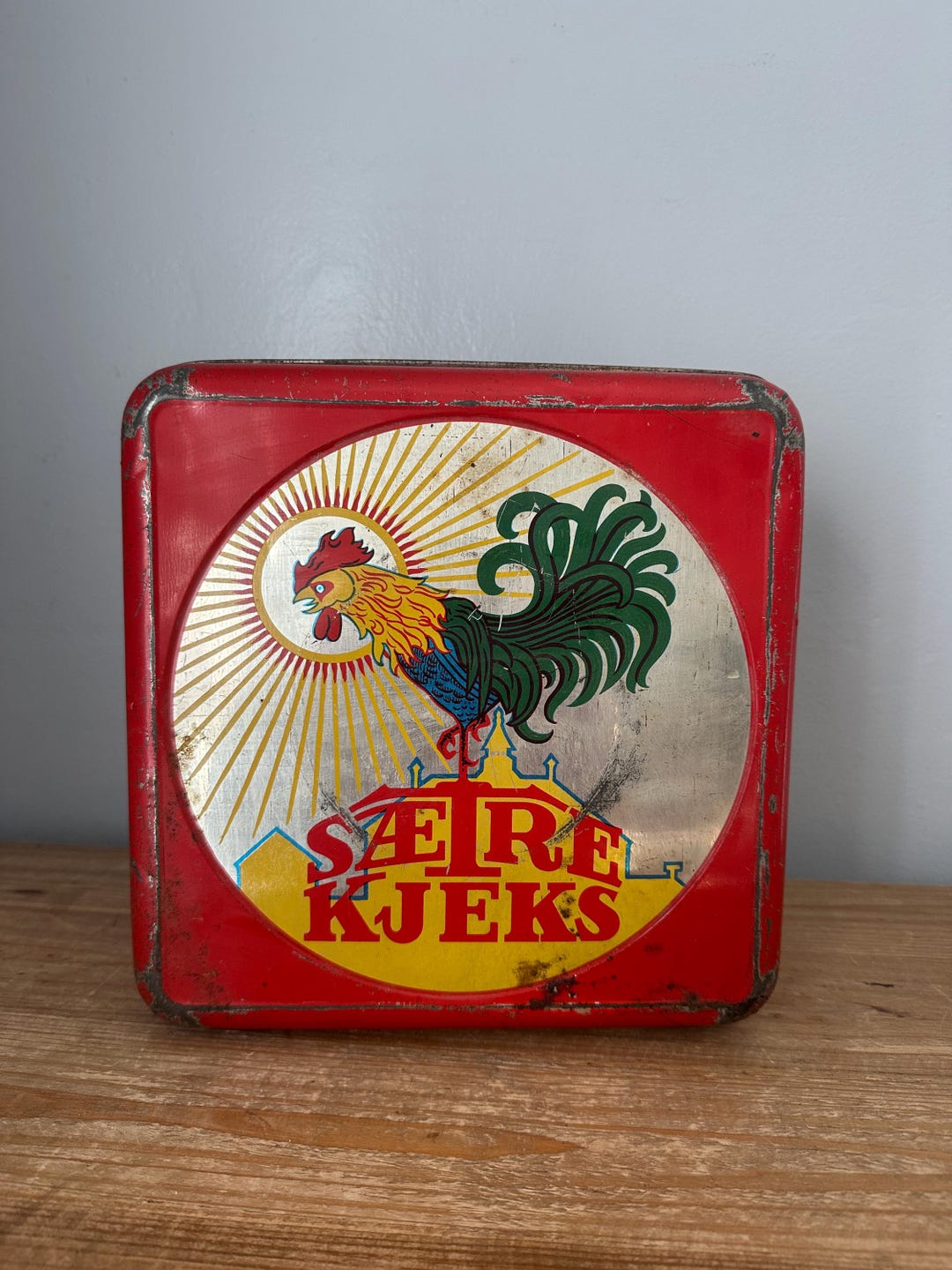 Vintage Norwegian Tin With Rooster Design - Etsy