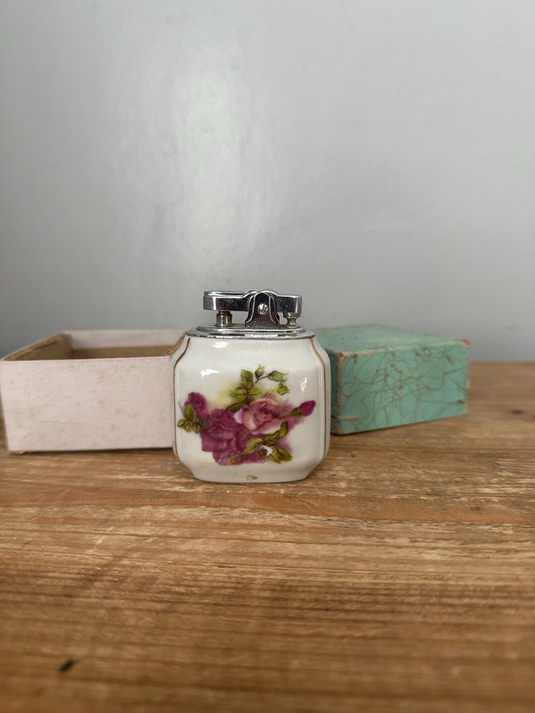 Vintage Table Lighter in Box With Rose Design - Etsy