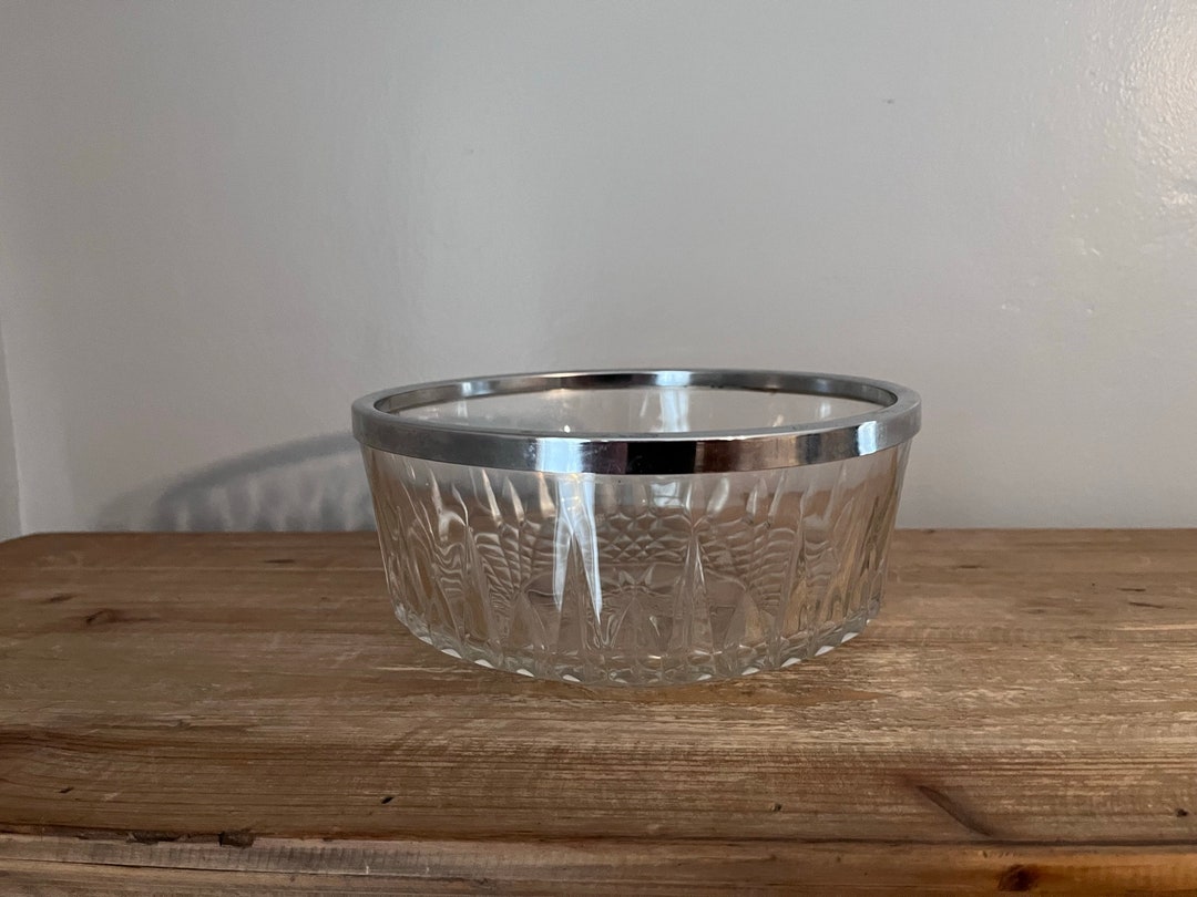 Vintage Arcoroc France Crystal Bowl With Metal Rim - Etsy