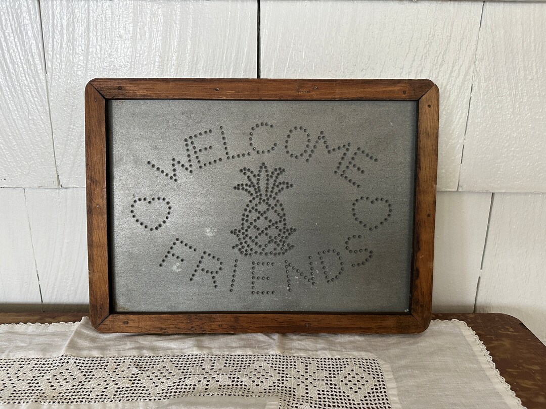 Welcome Friends Punched Tin Sign With Pineapple - Etsy