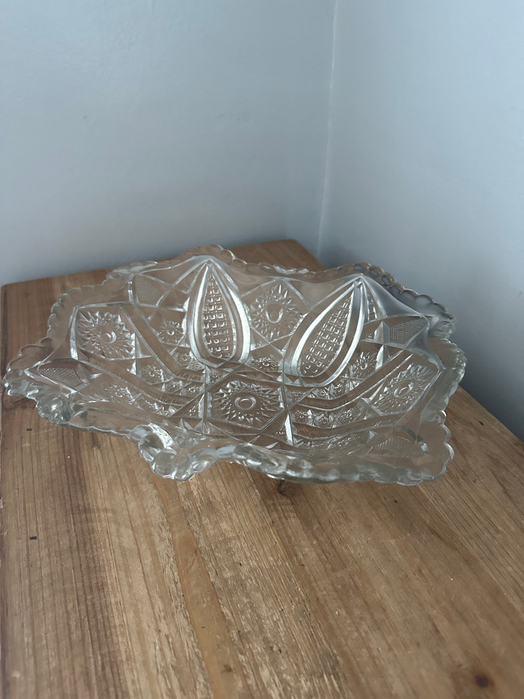 Vintage Cut Glass Rectangular Serving Bowl - Etsy
