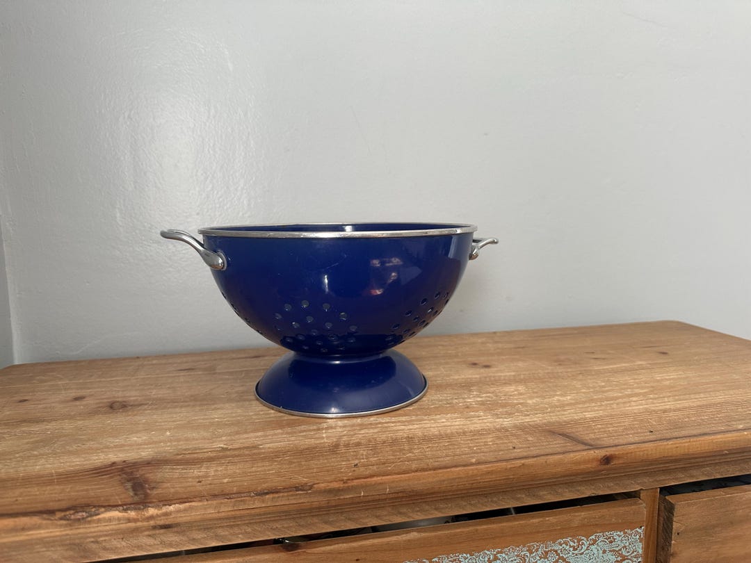 Vintage Cobalt Blue Metal Colander/strainer - Etsy