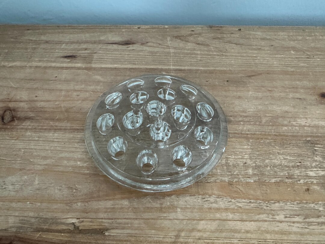 Large Shallow Vintage Glass Floral Frog - Etsy