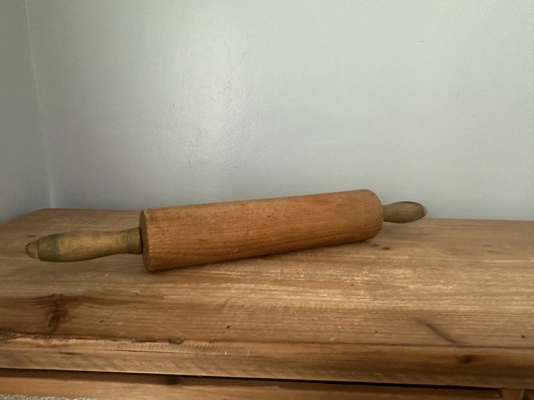 Vintage Rolling Pin With Worn Green Painted Handles - Etsy