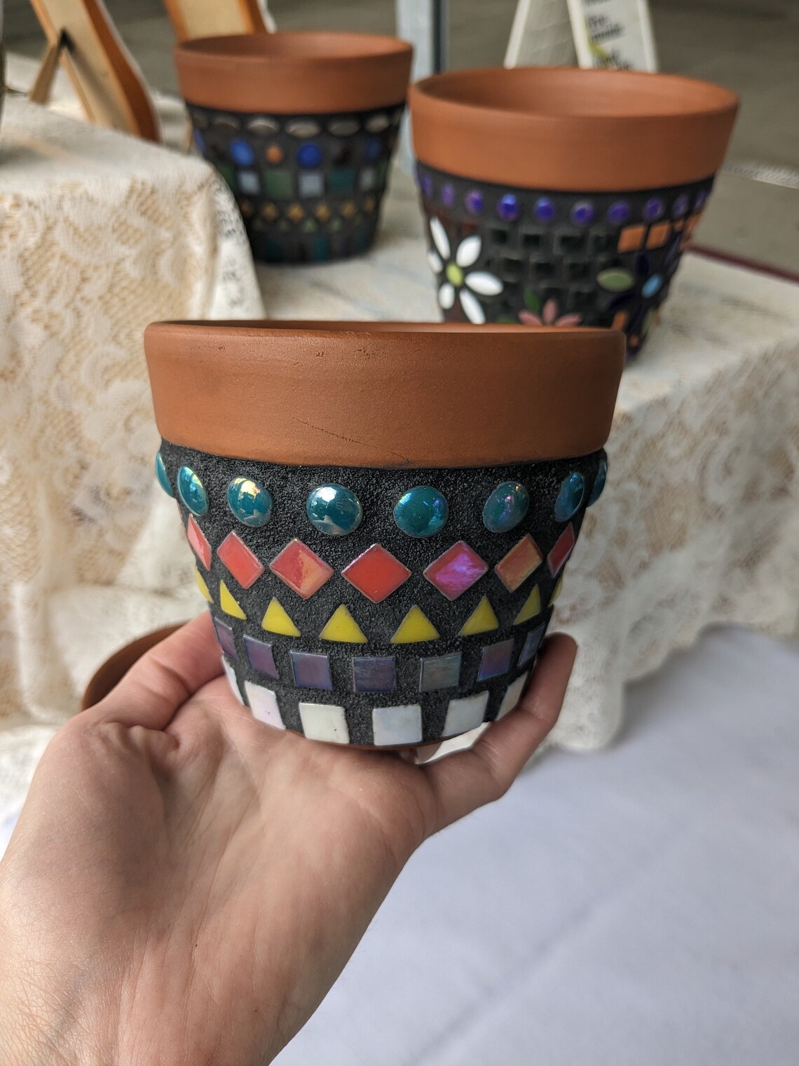 Mosaic Flower Pot, Terra Cotta Pot, 4 Inch Flower Pot, Handmade ...