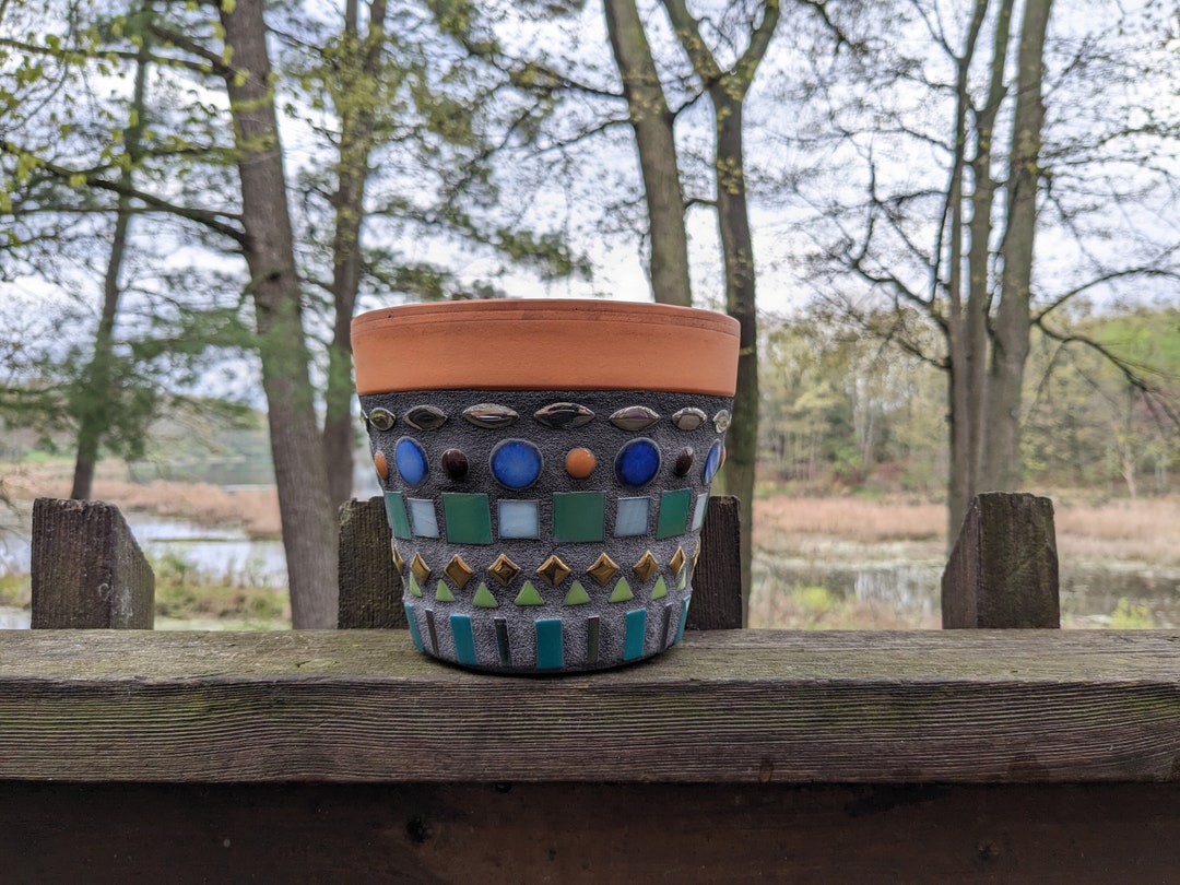 Mosaic Flower Pot - 6 Inch Flower Pot - Terra Cotta Flower Pot ...