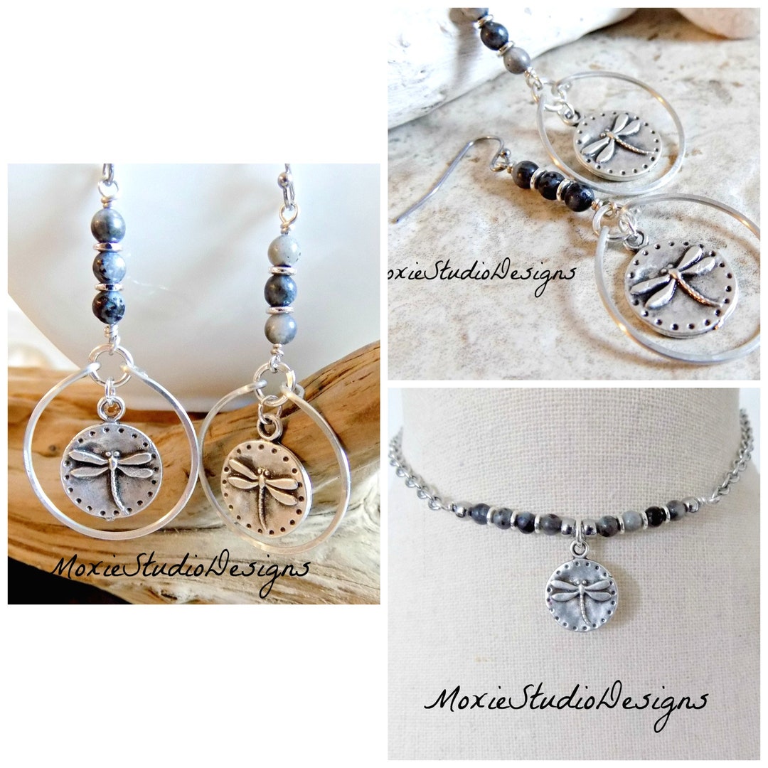 Labradorite and Dragonfly Jewelry Set, Dragonfly Necklace Set ...